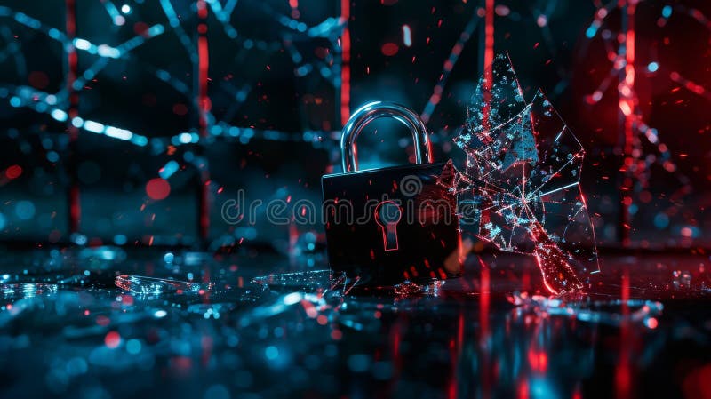 Padlock and Shattered Glass in a Cyber-themed Setting, Digital Security ...