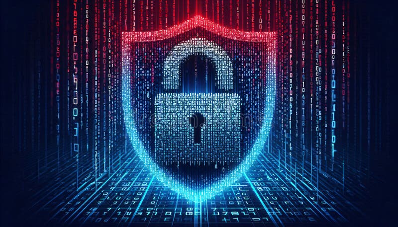 Padlock Shield with Binary Code in Blue-red Tones Concept of Cyber ...