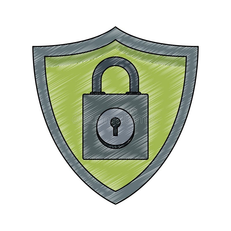 Padlock on Shield Emblem Scribble Stock Vector - Illustration of danger ...