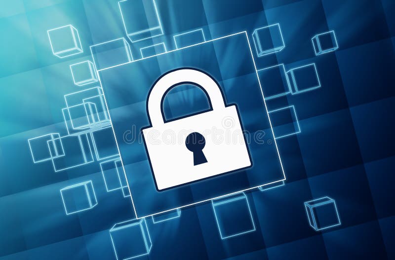 Padlock Sign in Blue Glass Blocks Stock Image - Image of confidence ...