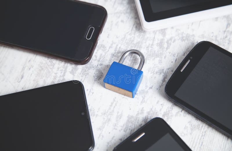 Padlock with Smartphones. Mobile Security Stock Photo - Image of danger ...