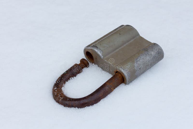 Padlock on the snow stock photo. Image of guard, privacy - 206603986