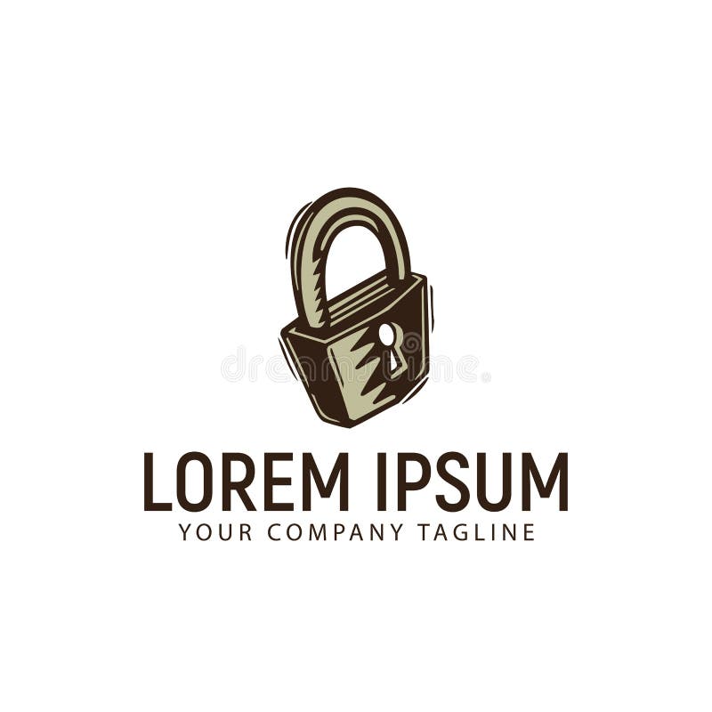 Padlock Vintage Retro Hand Drawn Logo Design Concept Template Stock ...