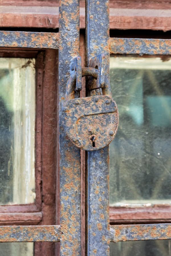 Padlock On The Window Grill Stock Photo - Image of detail, abstract ...