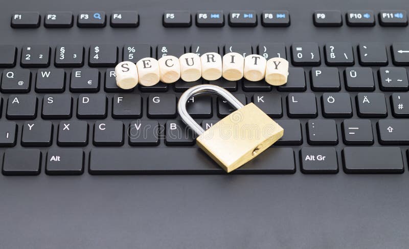Padlock and Wooden Letters on Keyboard Stock Image - Image of ...