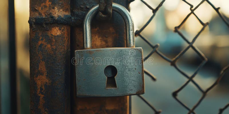 Padlocked Chain-Link Fence for Security Stock Photo - Image of access ...