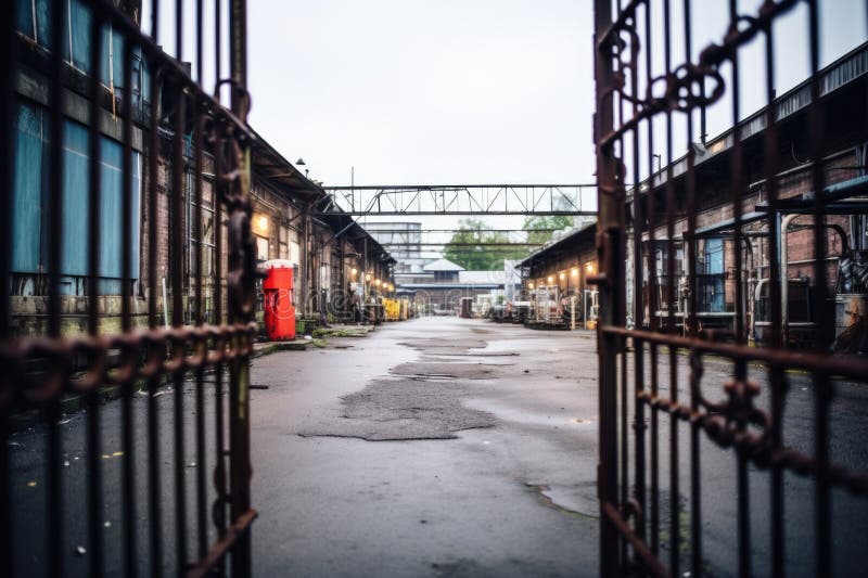 A padlocked factory gate stock photo. Image of padlocked - 292869876