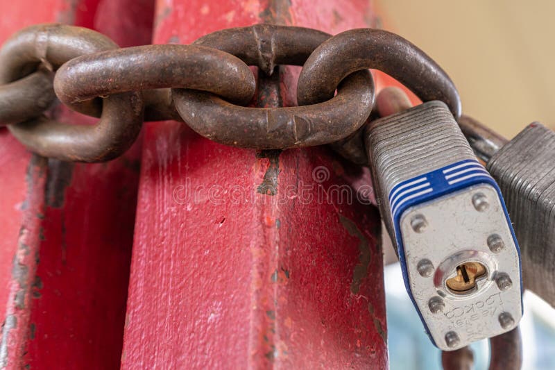 Padlocks with Chains Used To Secure a Building Stock Image - Image of ...