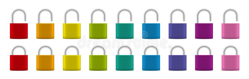 Padlocks Colored Set Locked Unlocked Open Closed Stock Vector ...