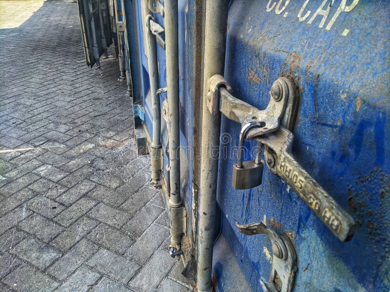Padlocks and Container Door Handles Stock Photo - Image of transport ...