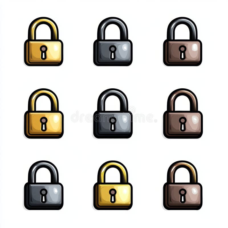 Padlocks Design Color Palette Set Stylized Stock Illustration ...