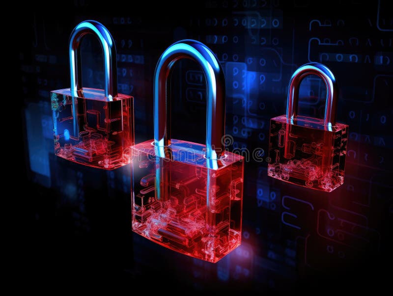 Padlocks in Front of Digital Codes. Cybersecurity. Locks. Keys Stock ...