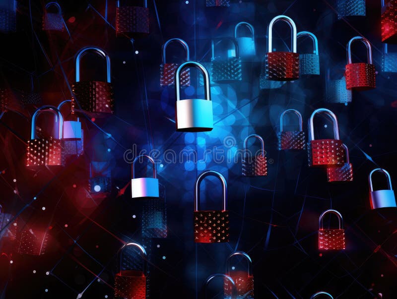 Padlocks in Front of Digital Codes. Cybersecurity. Locks. Keys Stock ...