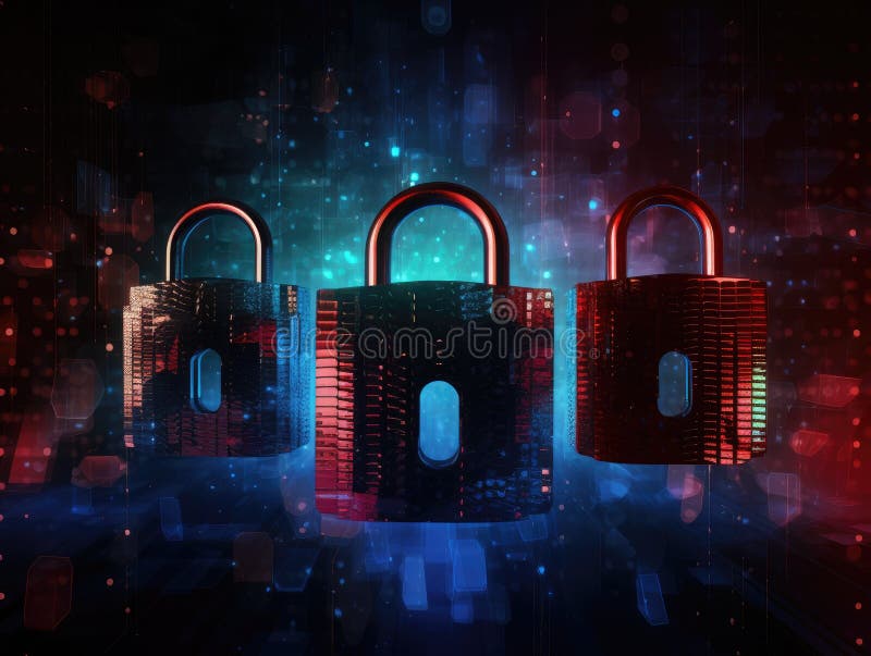 Padlocks in Front of Digital Codes. Cybersecurity. Locks. Keys Stock ...