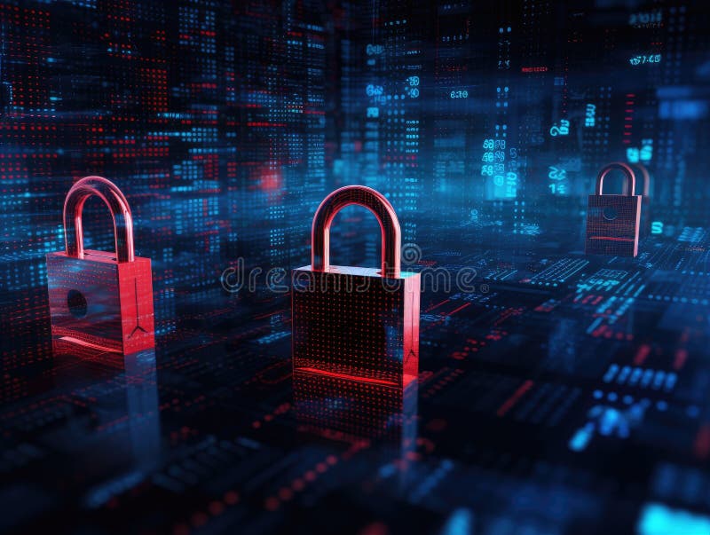 Padlocks in Front of Digital Codes. Cybersecurity. Locks. Keys Stock ...