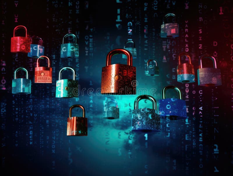 Padlocks in Front of Digital Codes. Cybersecurity. Locks. Keys Stock ...