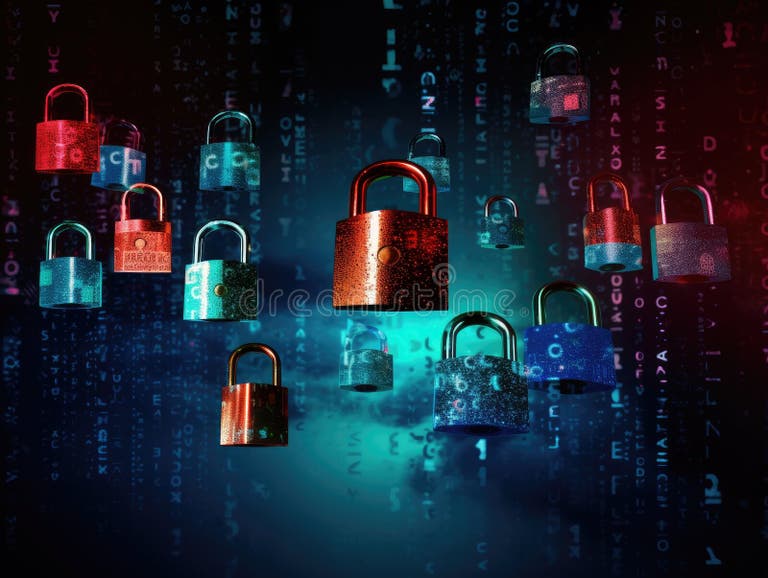 Padlocks in Front of Digital Codes. Cybersecurity. Locks. Keys Stock ...