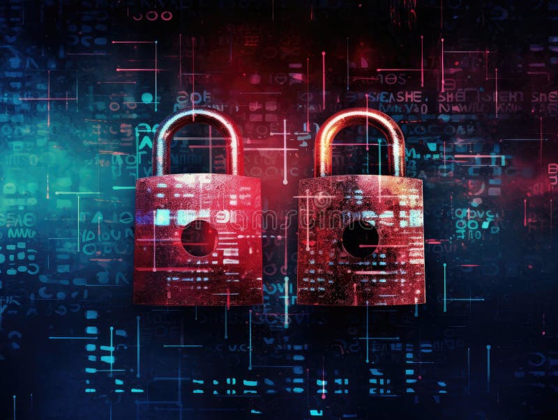 Padlocks in Front of Digital Codes. Cybersecurity. Locks. Keys Stock ...