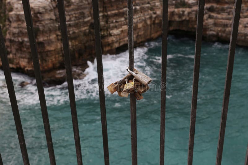 Padlocks stock photo. Image of italy, polignano, lovers - 82492756