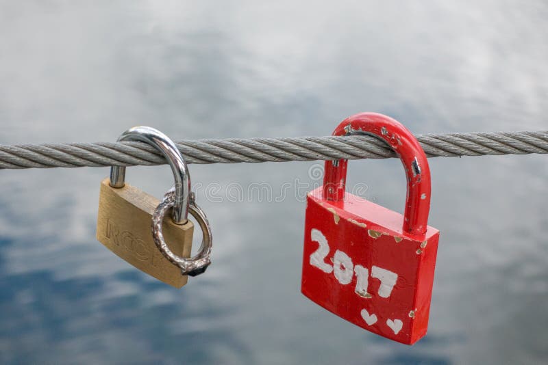 Love locks on wire editorial stock image. Image of rusty - 95647204