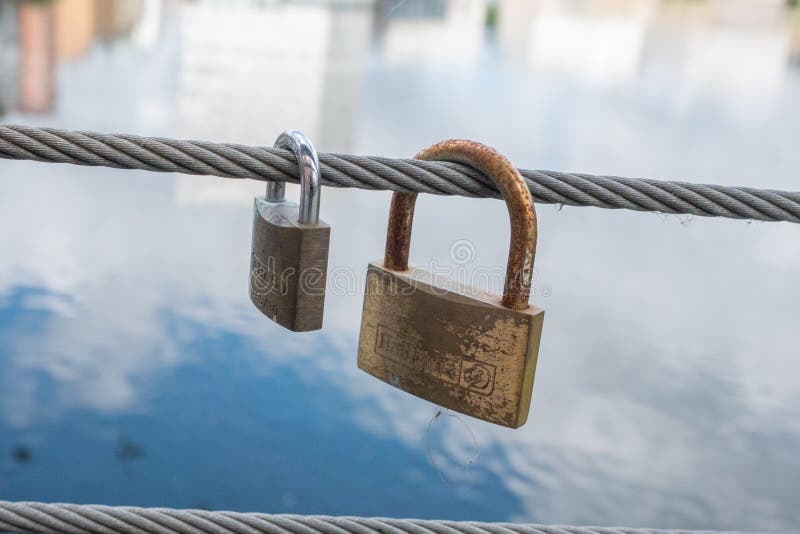Love locks on wire editorial stock image. Image of private - 95647224