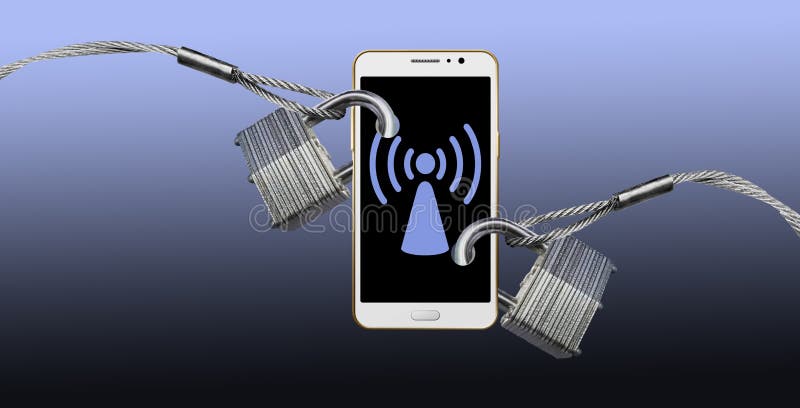 Padlocks and Steel Cables Securing a Cell Phone Illustrates Protecting ... Padlocks and Steel Cables Securing a Cell Phone Illustrates Protecting ...