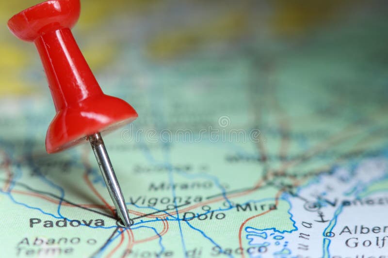 Padova, Italy pin on map stock photo. Image of cartography - 367778082