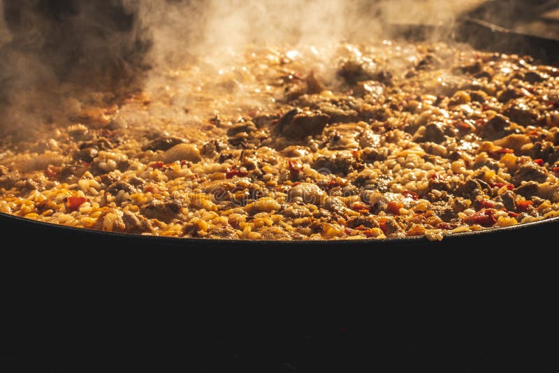 Paella Cooked Over Firewood, Typical Spanish Food Stock Image - Image ...