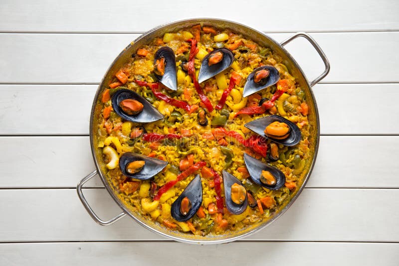 Paella with mussels stock photo. Image of vegetable, dish - 52874120