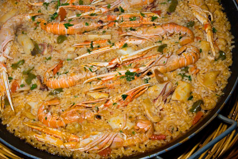 Paella, Traditional Spanish Rice With Seafood Stock Photo - Image of ...