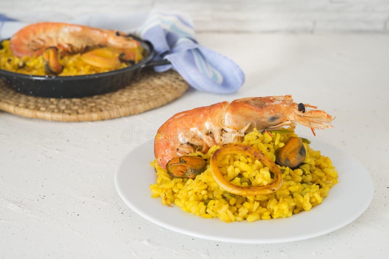Paella Typical Spanish Food in Granite Background Stock Photo - Image ...