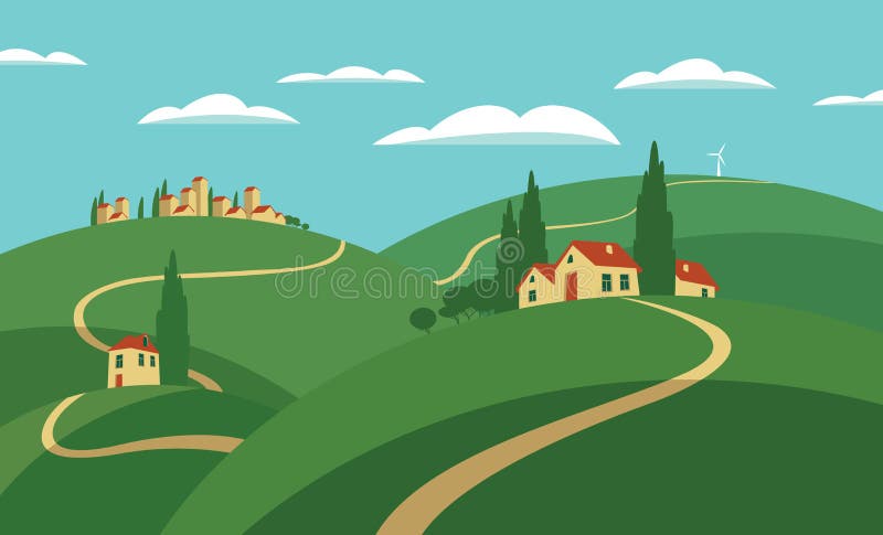 Colline Verdi Nella Mattina Con Alba; Fondo Del Paesaggio Del Paese ...