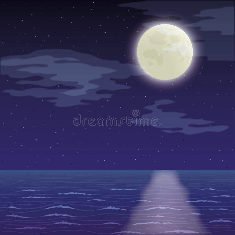 Paesaggio, Mare Di Notte E Cielo Illustrazione Vettoriale ...