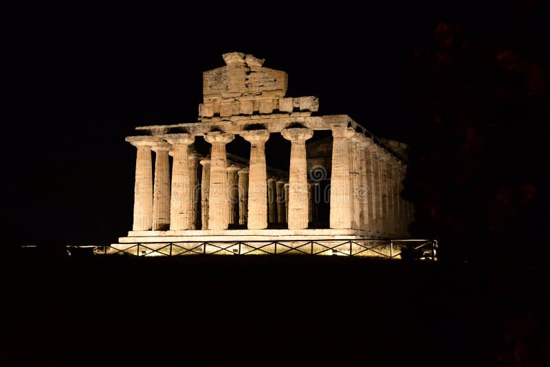 Paestum temple night stock image. Image of night, exterior - 261346031