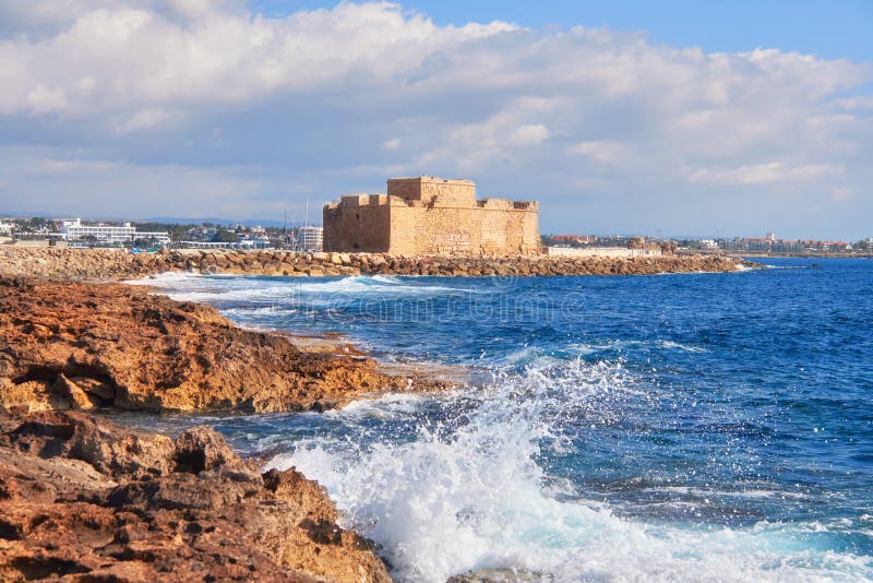 Pafos Harbour Castle in Pathos, Cyprus, Greece Stock Photo - Image of ...