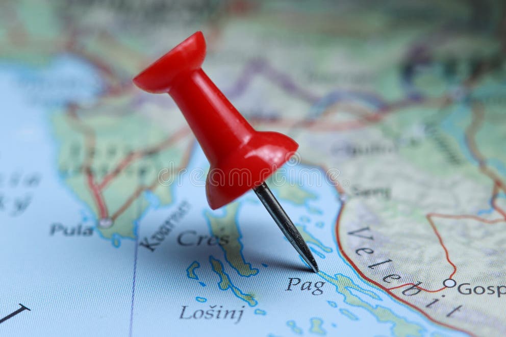 Pag Island, Croatia Pin on Map Stock Photo - Image of object, explore ...