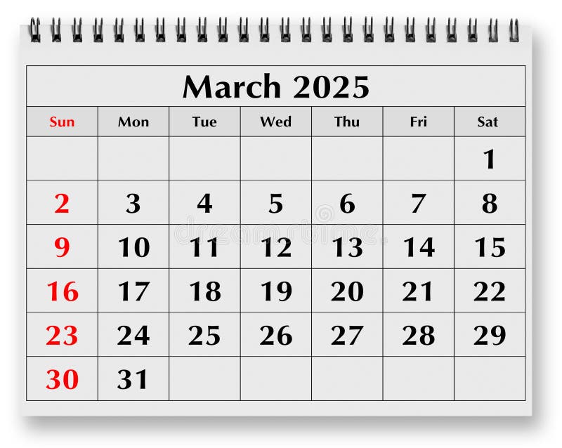 Page of Annual Monthly Calendar - Spring Month March 2025 Stock ...