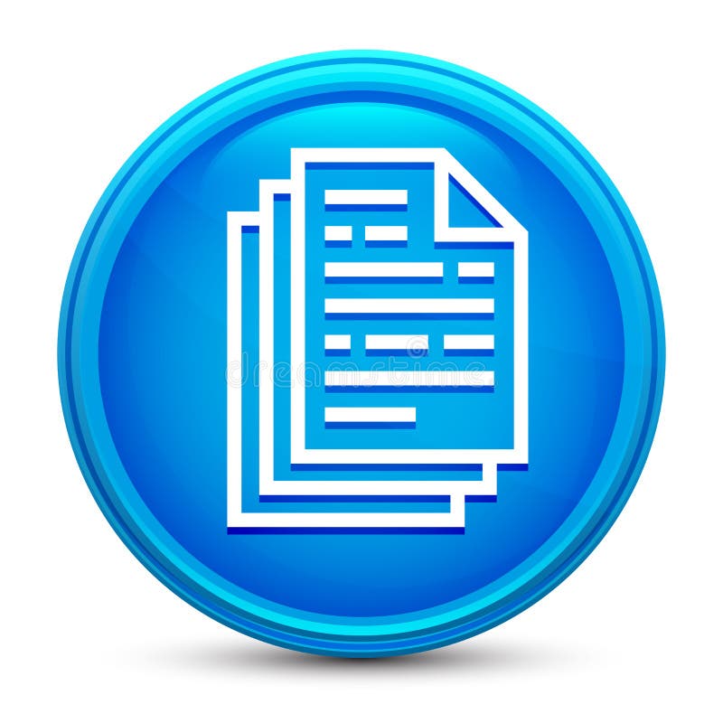 Page Documents Icon Glass Shiny Blue Round Button Isolated Design ...