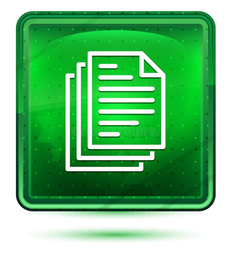 Page Documents Icon Neon Light Green Square Button Stock Illustration ...