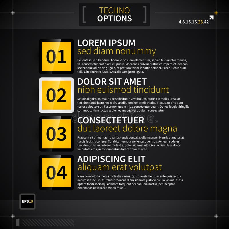 Page Layout with Four Techno Options. Stock Vector - Illustration of ...