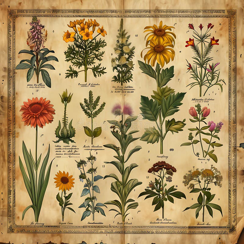 Page of an Old Retro Book of Identification of Plants and Flowers ...