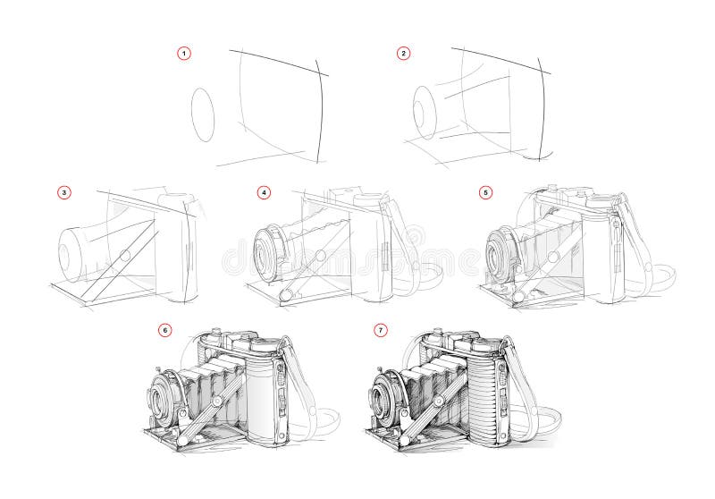 Page Shows How To Learn To Draw Sketch of Old Camera. Pencil Drawing ...