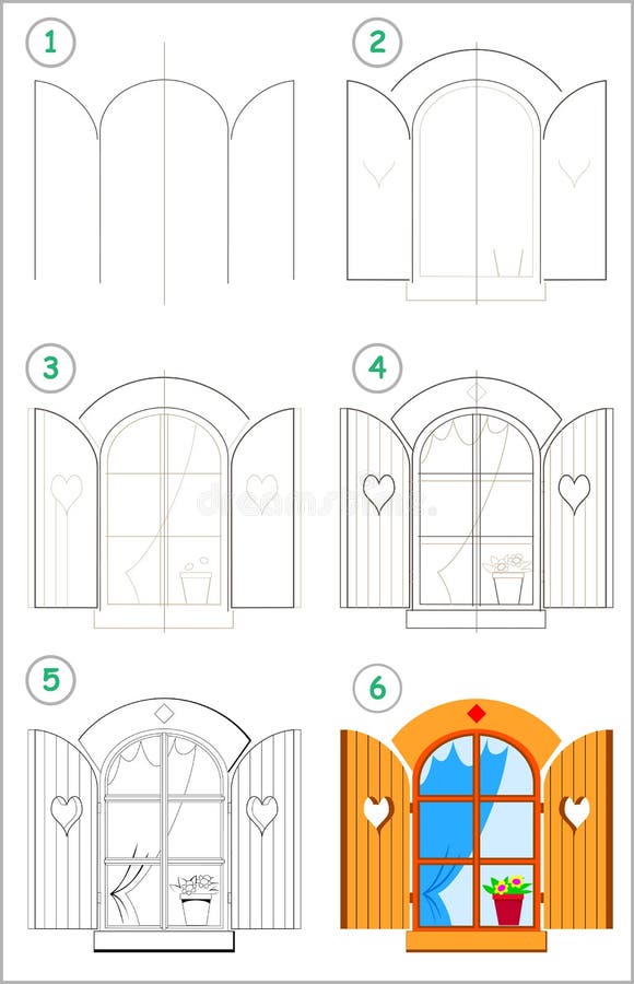 Page Shows How To Learn Step by Step To Draw a Cute Window with ...