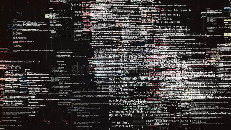 Page With Source Codes On Black Background. Animation. Overlapping ...