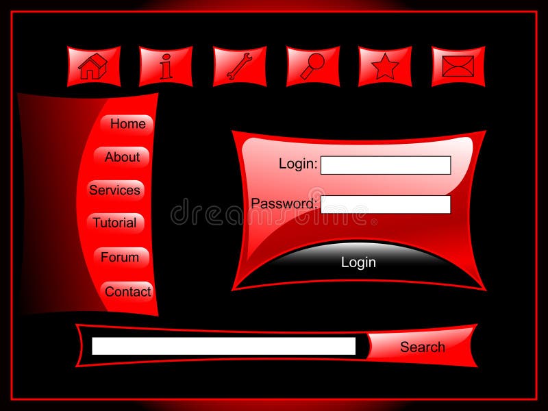 Modern Black and Red Web Ui Elements Stock Vector - Illustration of ...
