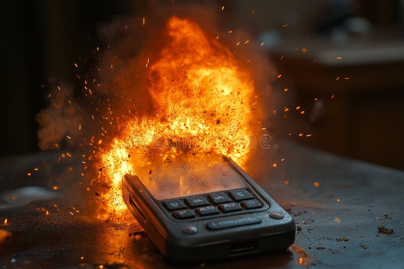 Pager battery explosion stock image. Image of device - 336687649
