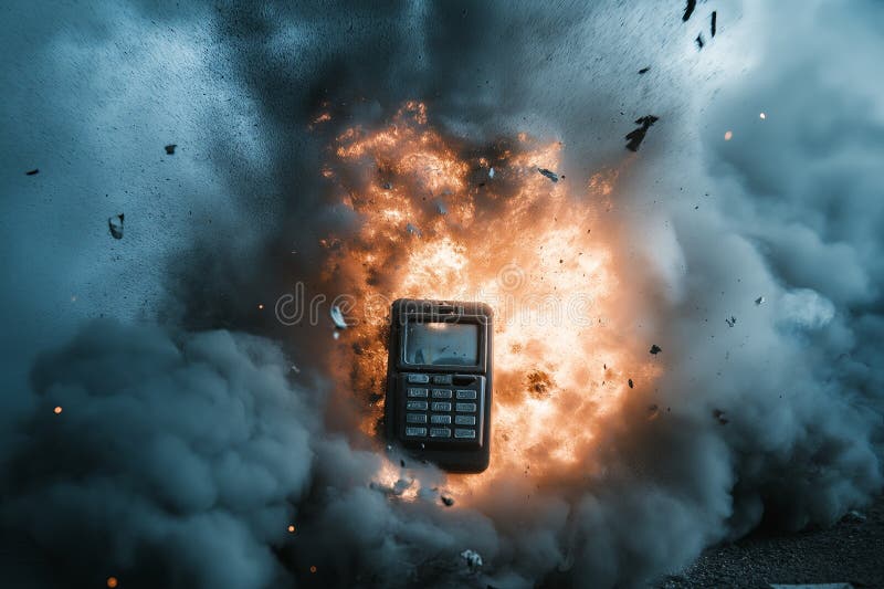 Pager battery explosion stock image. Image of burn, smoke - 336688013