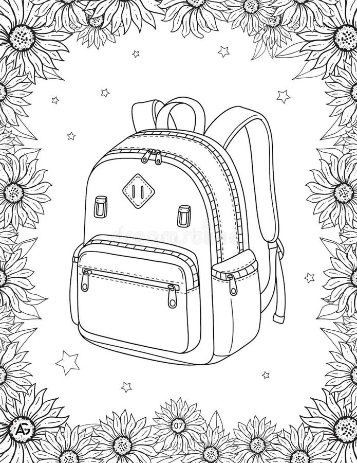 Spacious School Backpack Coloring Page. Stock Illustration ...