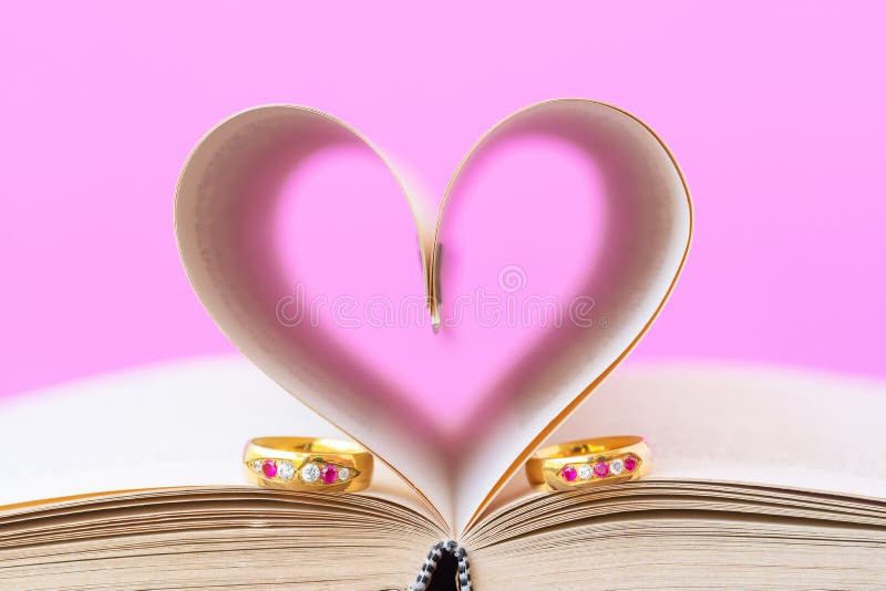 Pages of Book Curved Heart Shape and Weeding Ring Stock Image - Image ...