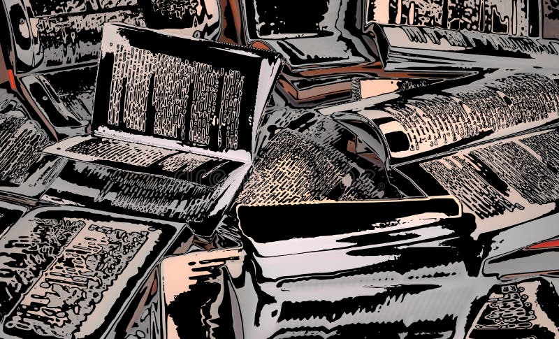 A Bunch of Open Books and Comics Stock Illustration - Illustration of ...